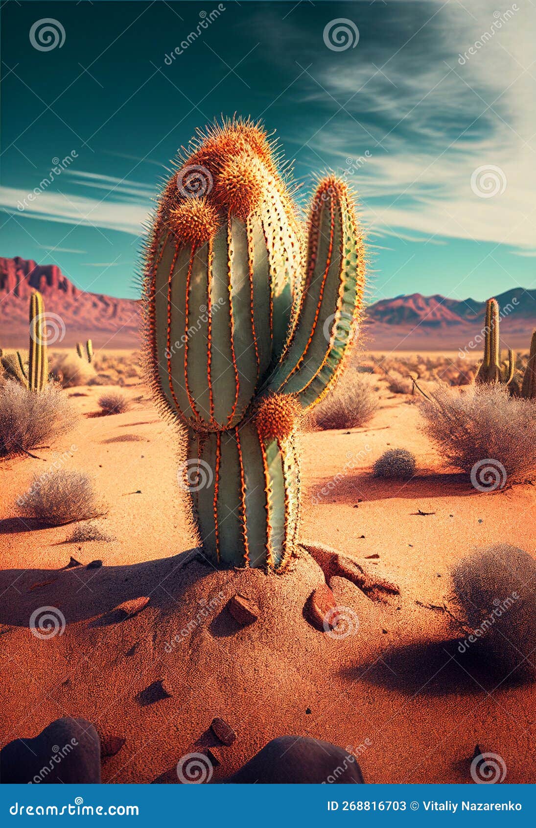 Lonely Cactus in the Desert at Sunset. AI Generated. Stock Image ...