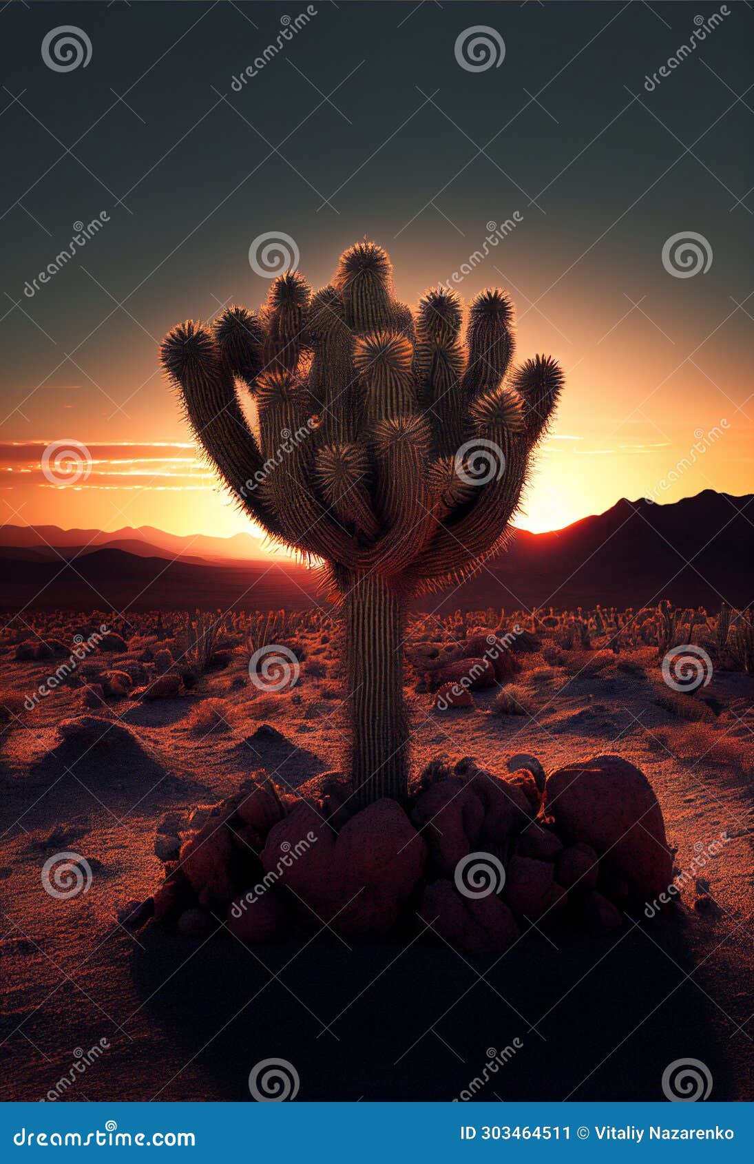 Lonely Cactus in the Desert at Sunset. AI Generated. Stock Image ...