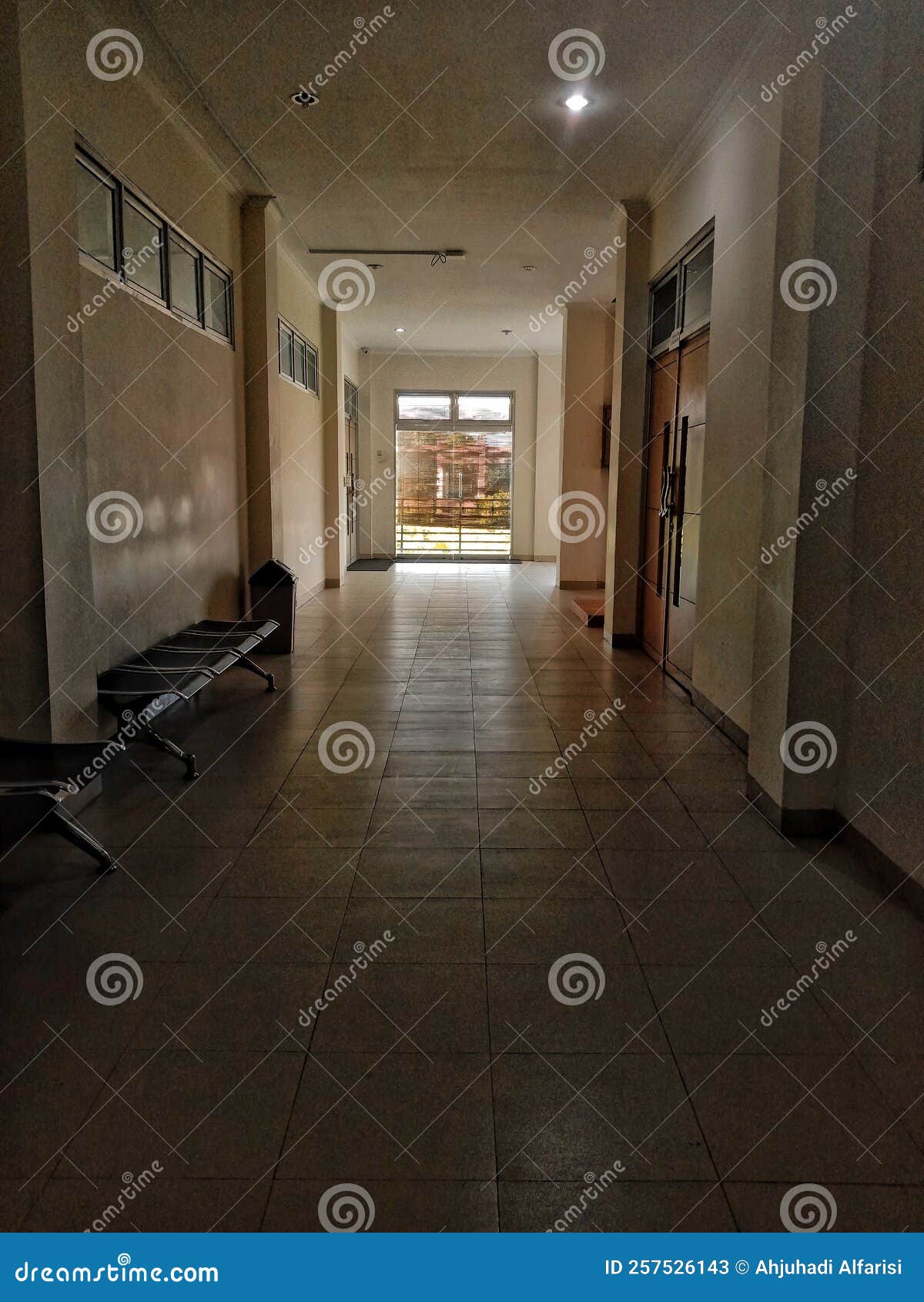 Lonely Campus Hallway in the Morning Stock Image - Image of building, estate: 257526143