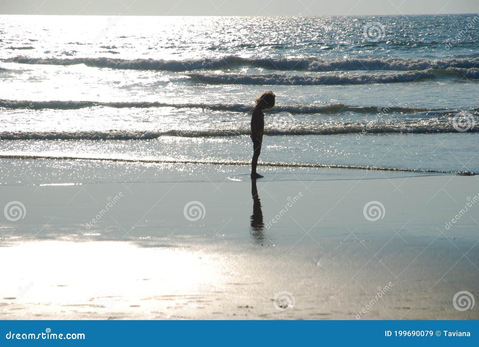 The Lonely Child by the Sea at Sunset. Stock Image - Image of snake ...