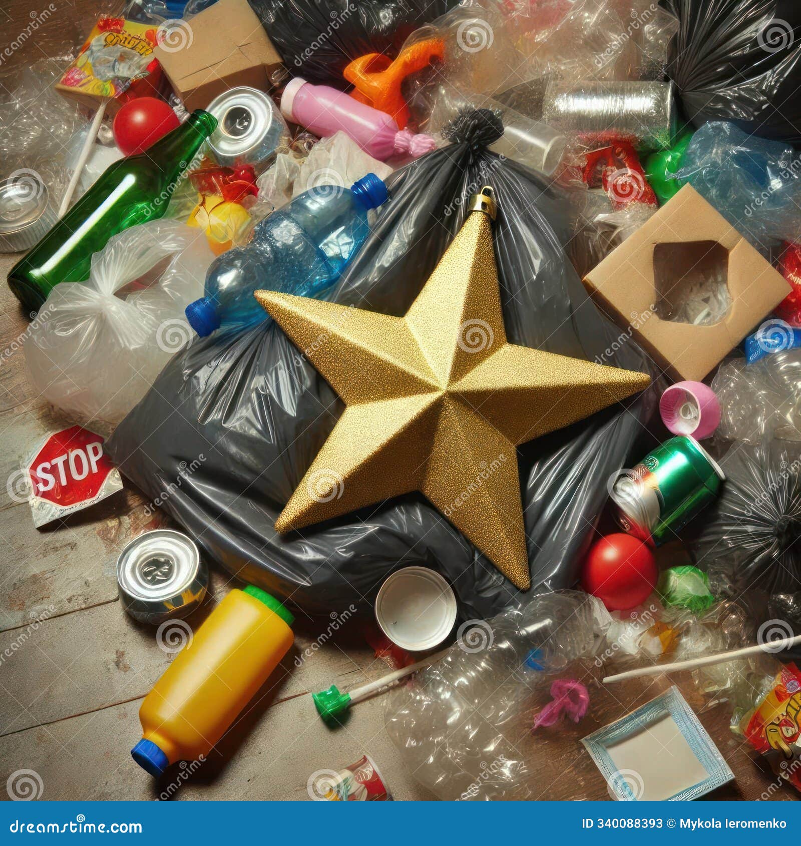 A Lonely Christmas Star among a Pile of Garbage. Stock Image - Image of ...