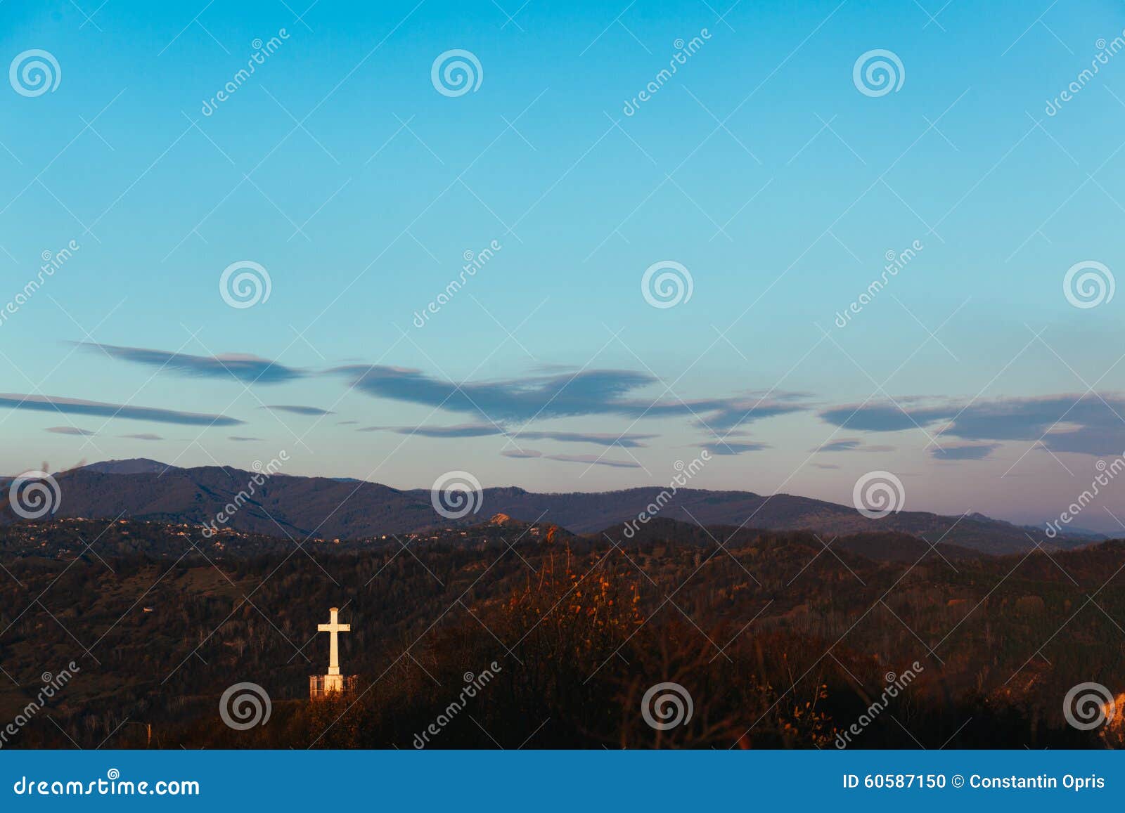 Lonely cross lighted stock photo. Image of christian - 60587150