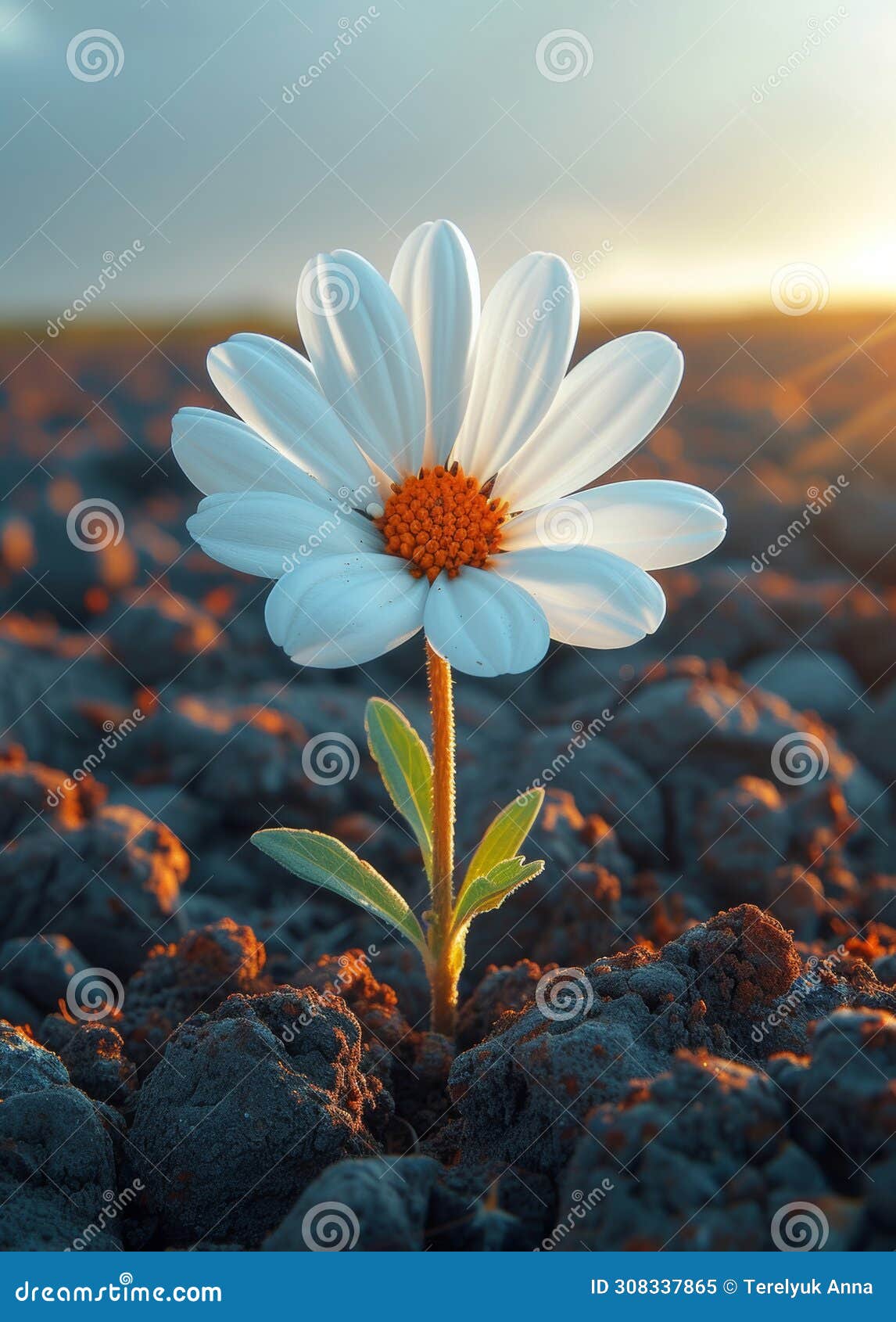 Lonely Daisy Grows in Dry Desert. Concept of Environmental Problems ...