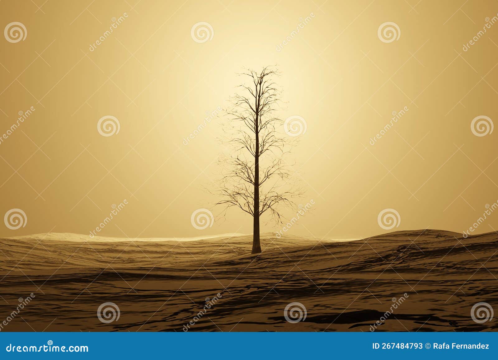 A Lonely Dead Tree in a Desert. 3d Render Stock Illustration ...