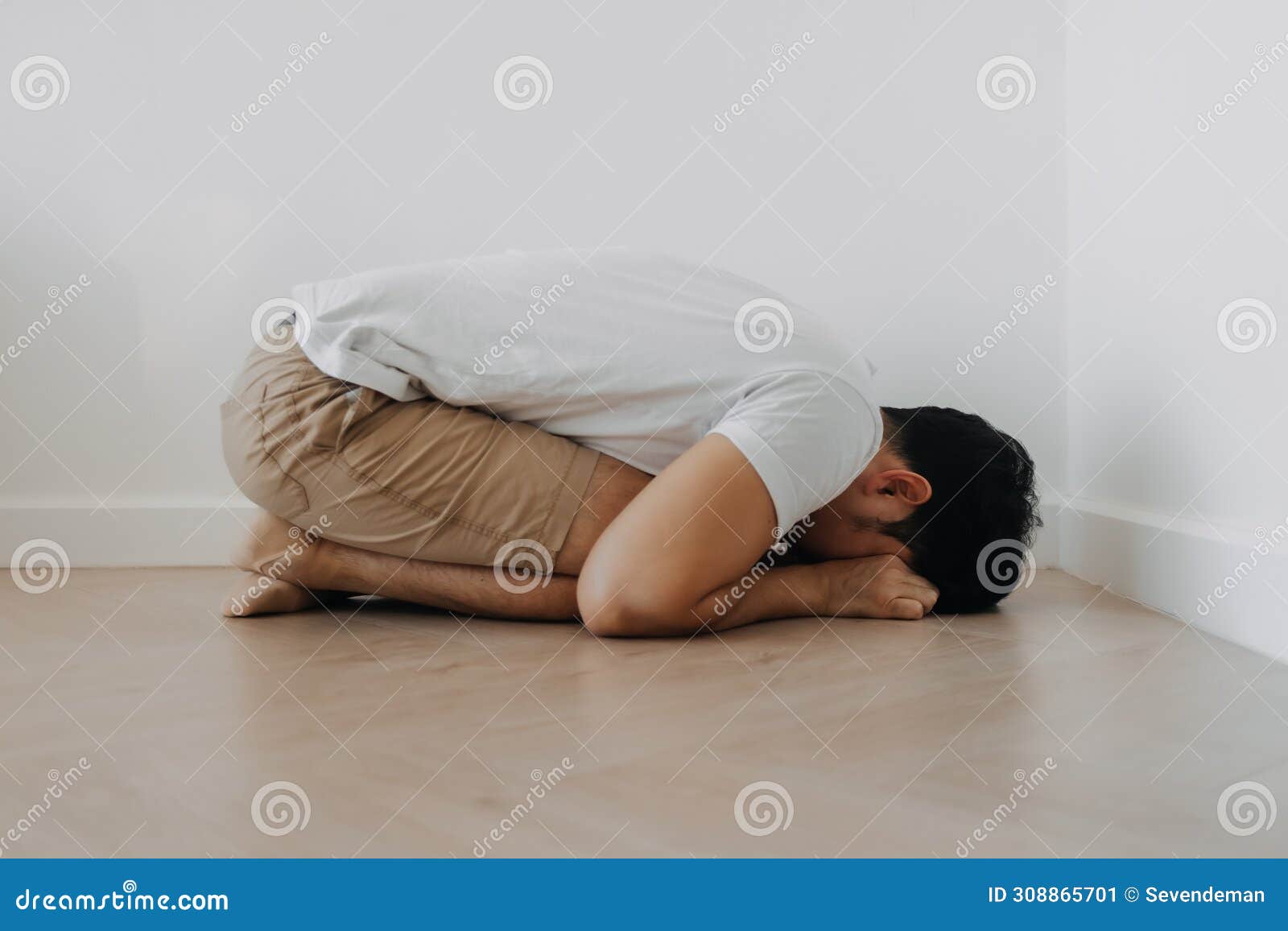 Lonely Depressed Man Sit at the Corner of the Room. Stock Image - Image ...