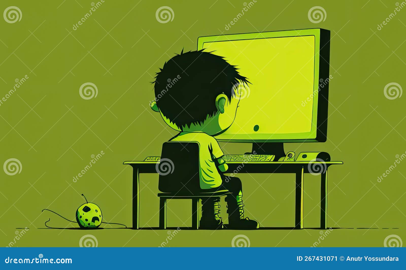 Lonely Depressed Kid Sitting Alone in Front of the Computer, Generative ...