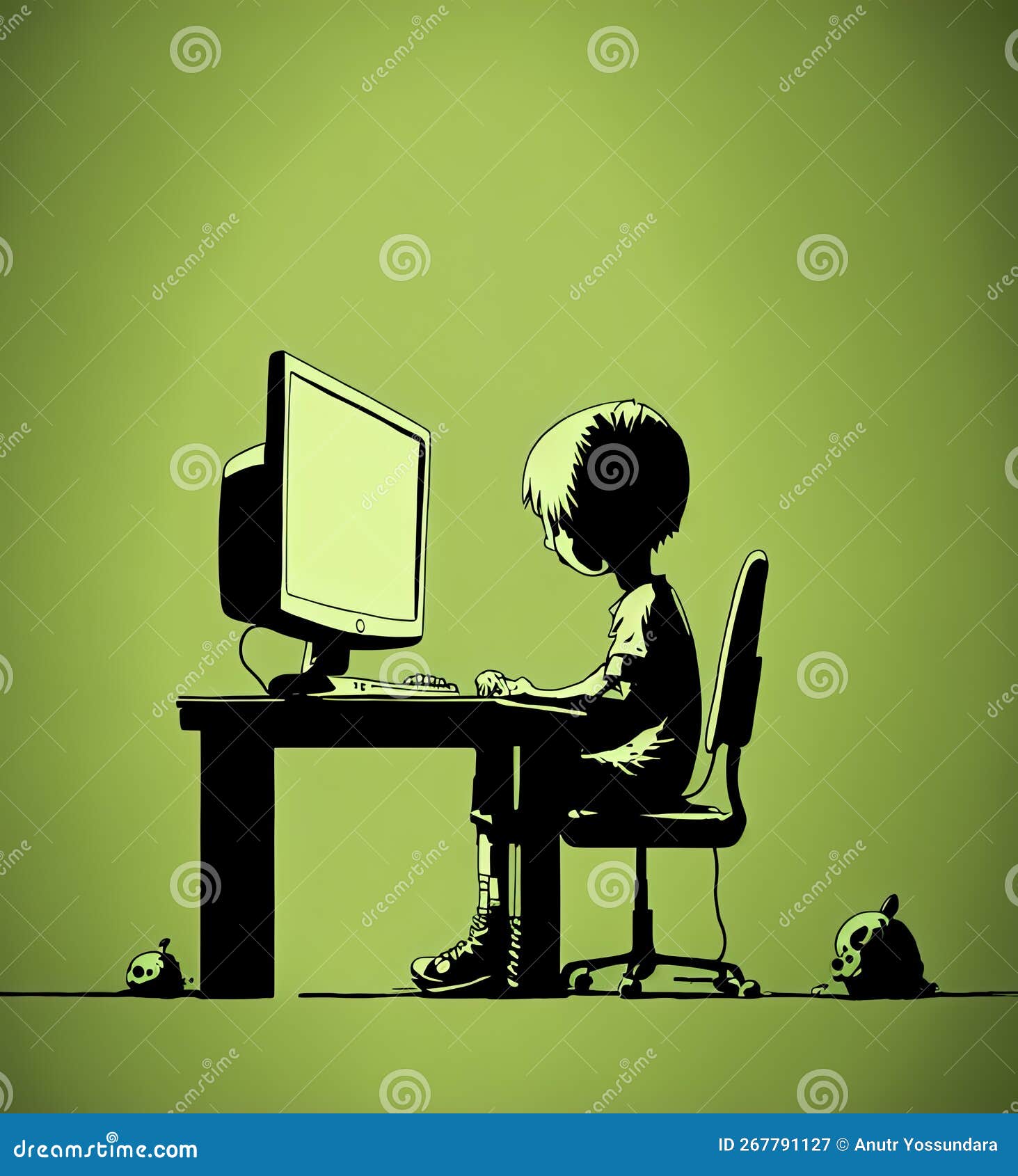 Lonely Depressed Kid Sitting Alone in Front of the Computer, Generative ...