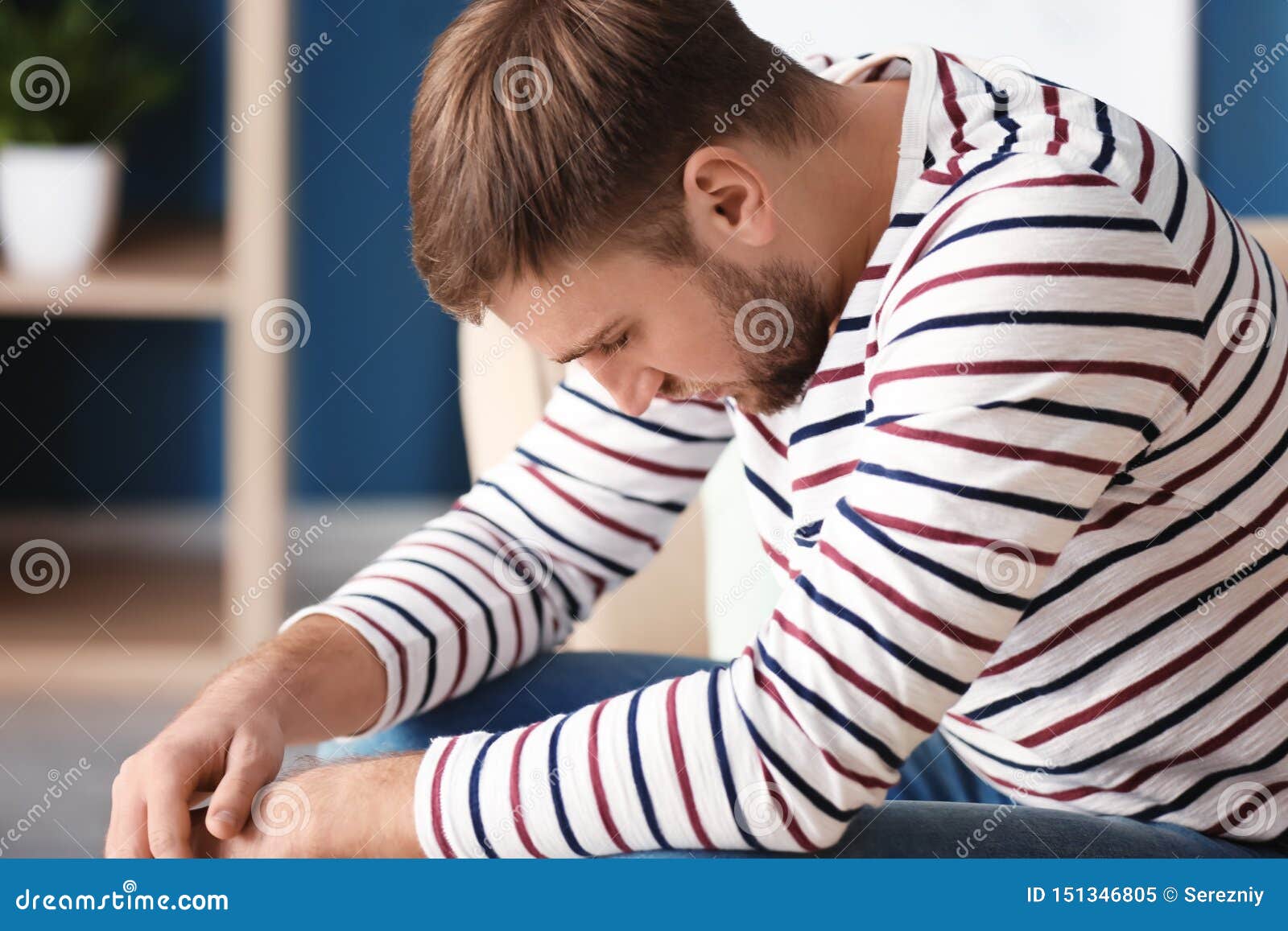 Lonely Depressed Man at Home Stock Image - Image of difficulties ...
