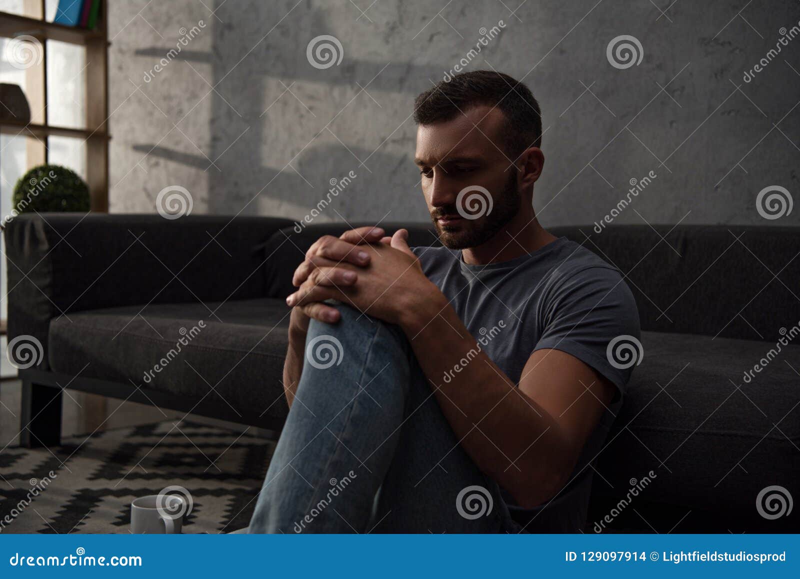 Lonely Depressed Man Sitting Stock Photo - Image of lonely, emotion ...