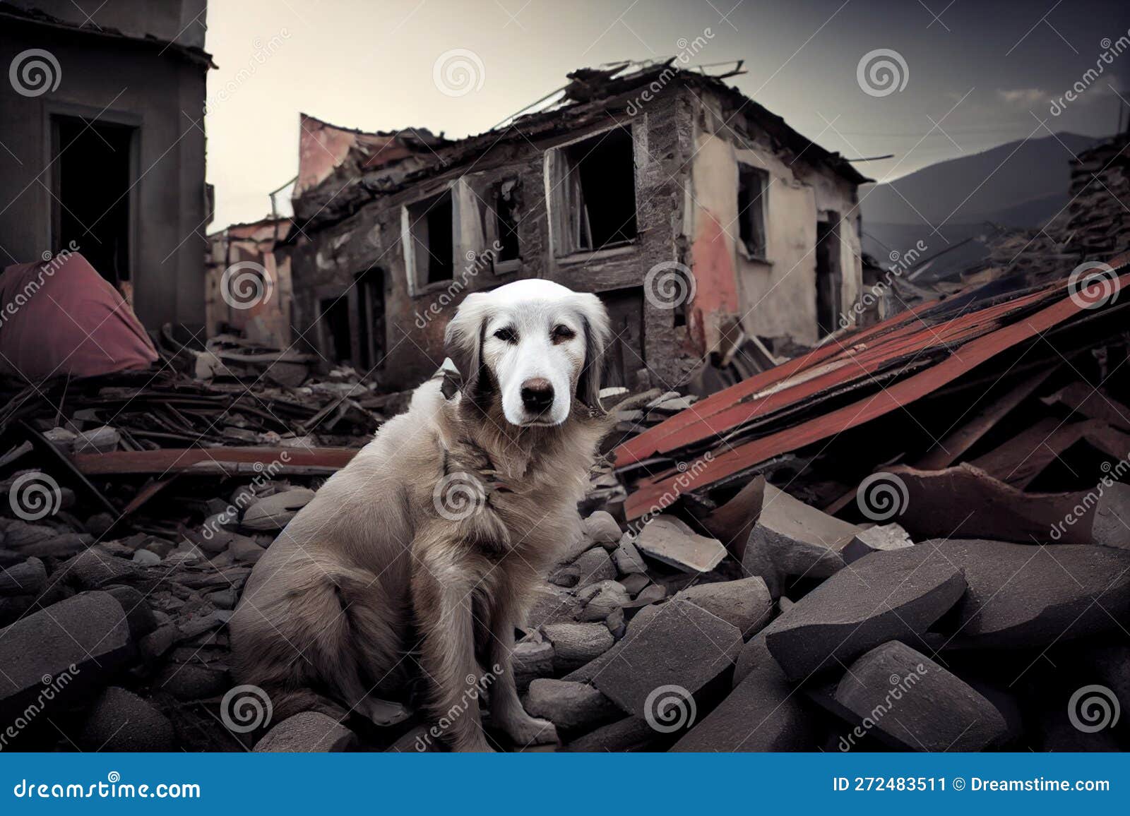Lonely Dog after the Earthquake.generative Ai Stock Image - Image of ...