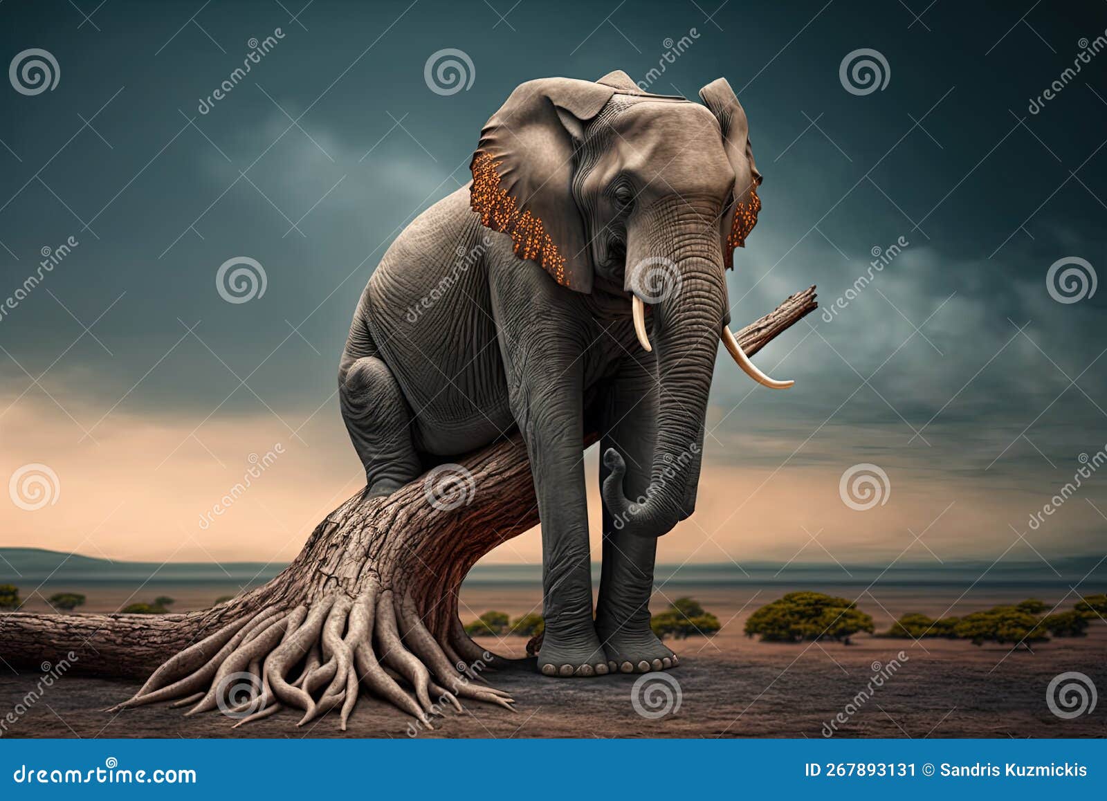 Lonely Elephant Sitting on a Tree Branch. Generative AI Stock ...