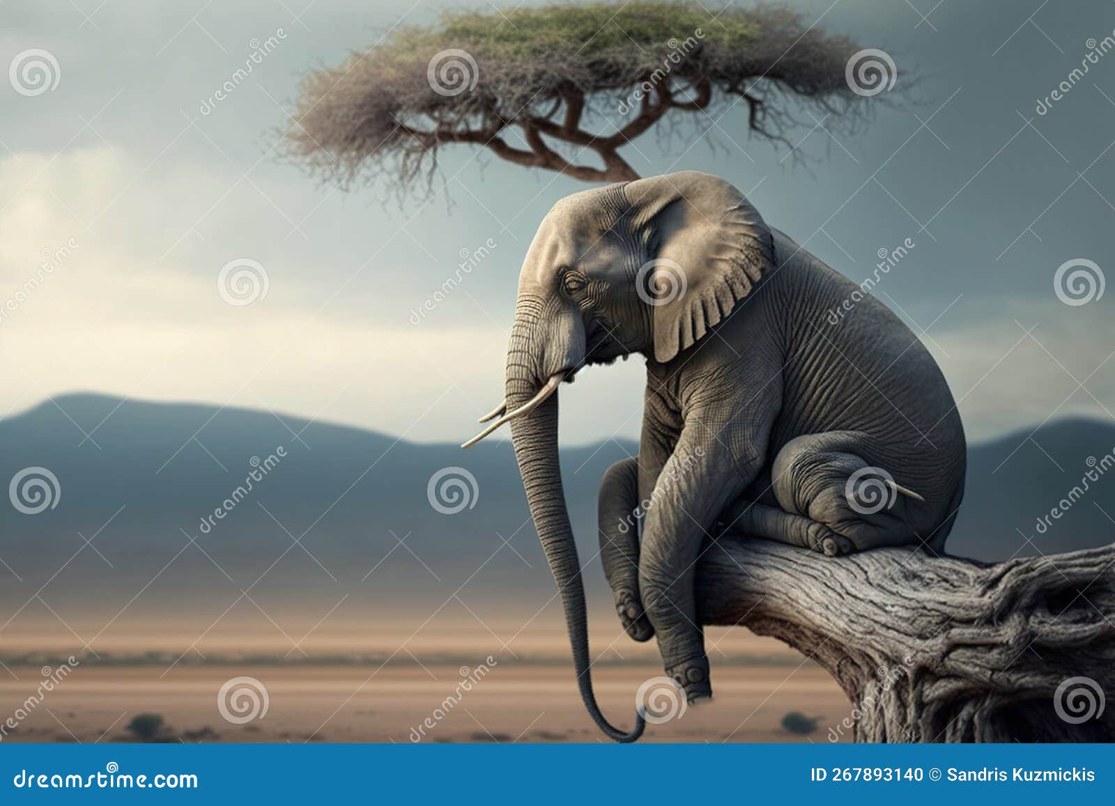 Lonely Elephant Sitting on a Tree Branch. Generative AI Stock ...