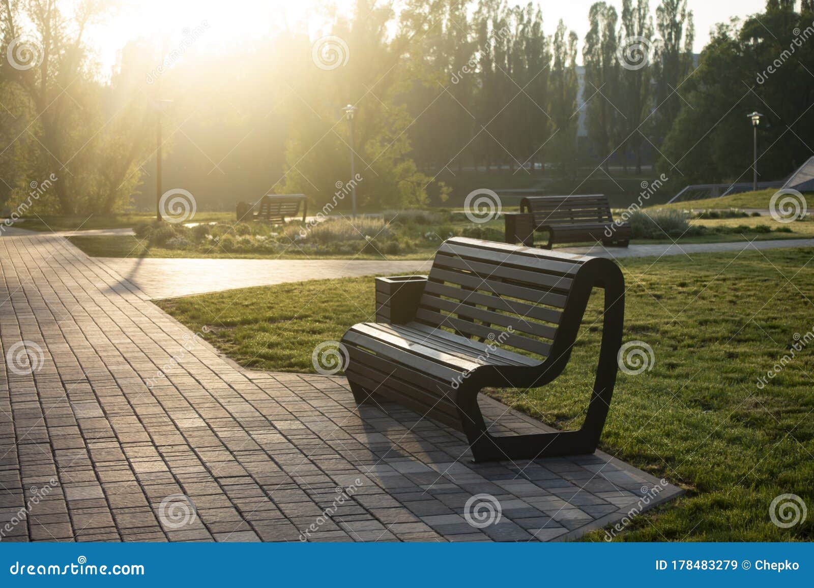 Lonely Empty Bench in the City Park Stock Image - Image of chair ...