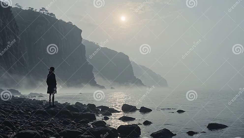 Lonely Figure in the Fog stock illustration. Illustration of lonely ...