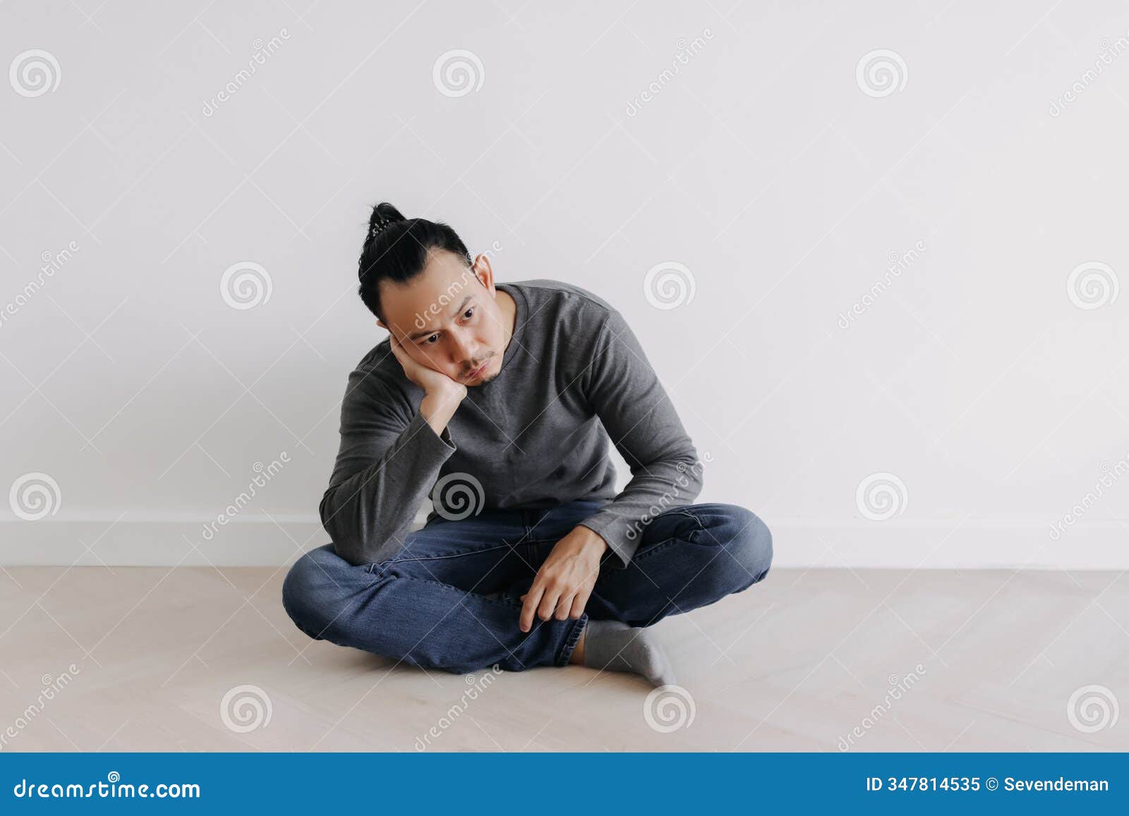 Lonely Freelance Creative Man Sitting Alone in Empty White Room. Stock ...