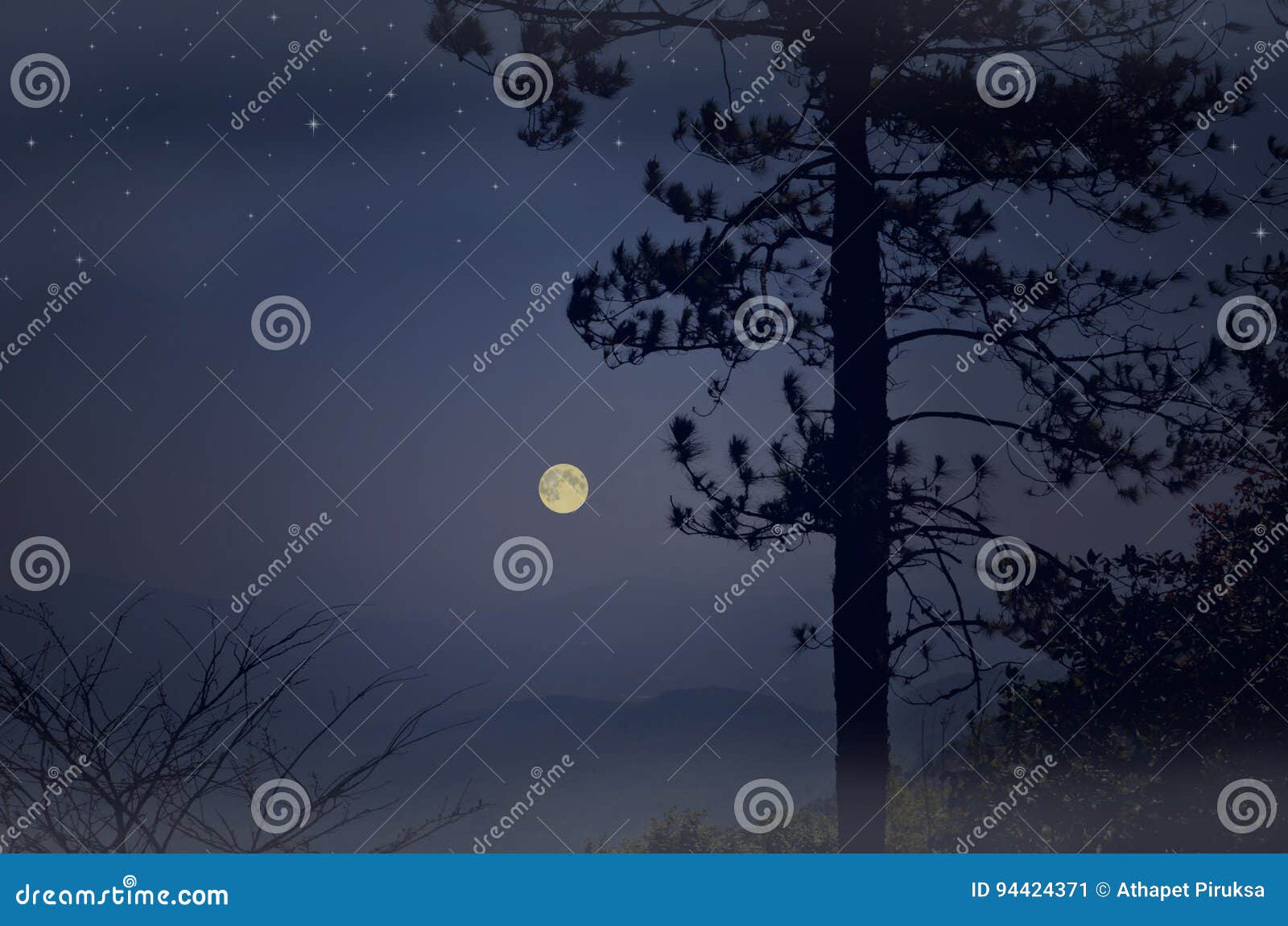 Lonely Full Night Over the Valley Stock Image - Image of dark, highland ...