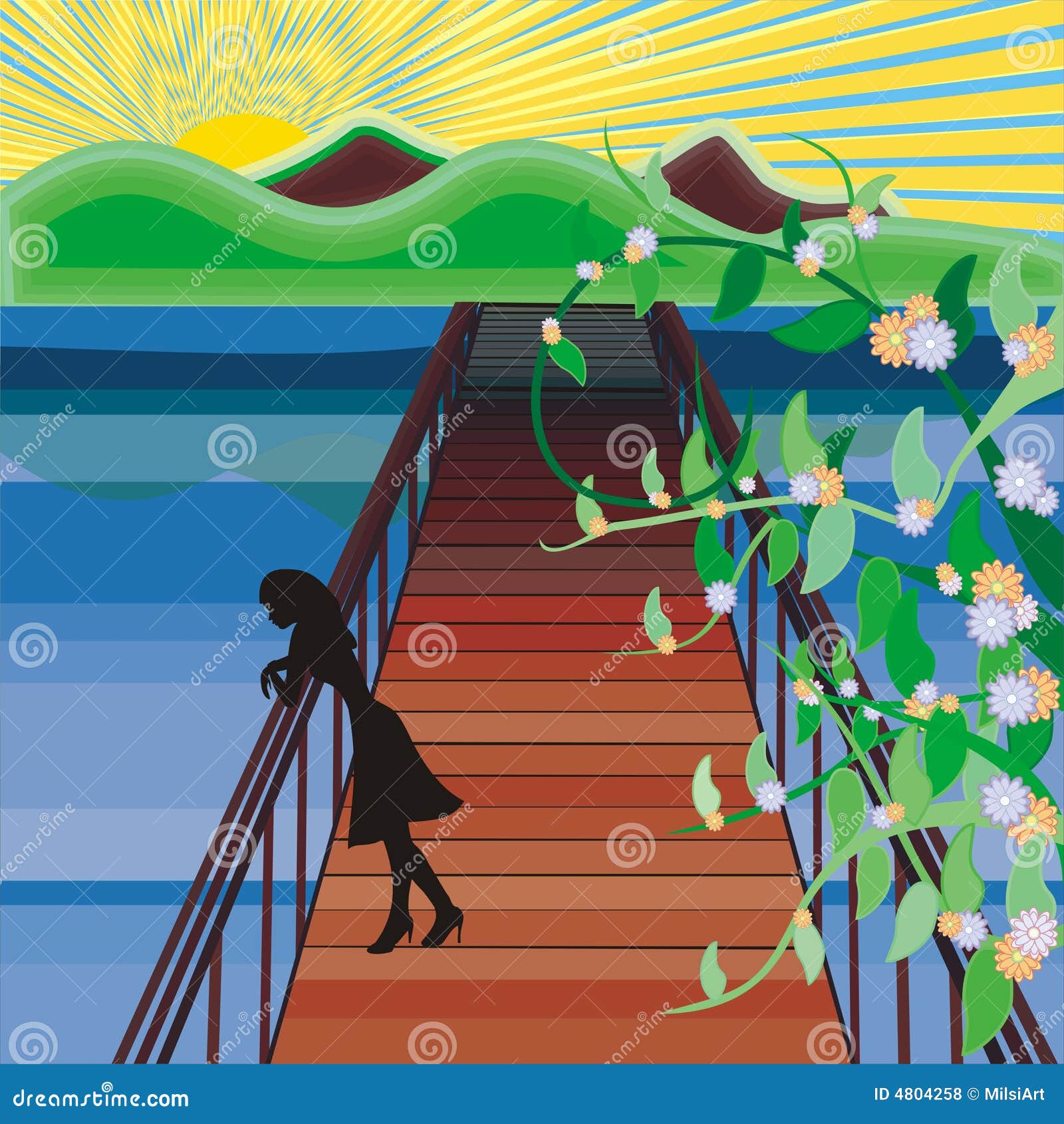 Lonely girl stock vector. Illustration of blue, girl, hills - 4804258