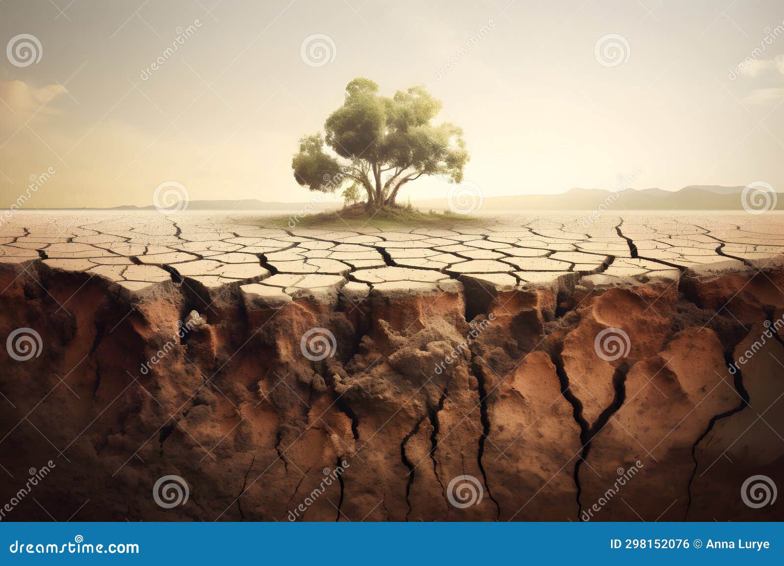 Lonely Green Tree In The Deserted Place. Erosion And Soil Degradation ... Lonely Green Tree In The Deserted Place. Erosion And Soil Degradation ...