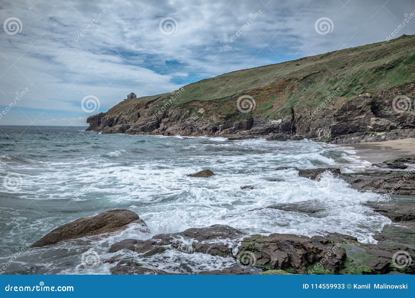 Waves Hitting the Rocks Cornwall Coastline Stock Image - Image of ...