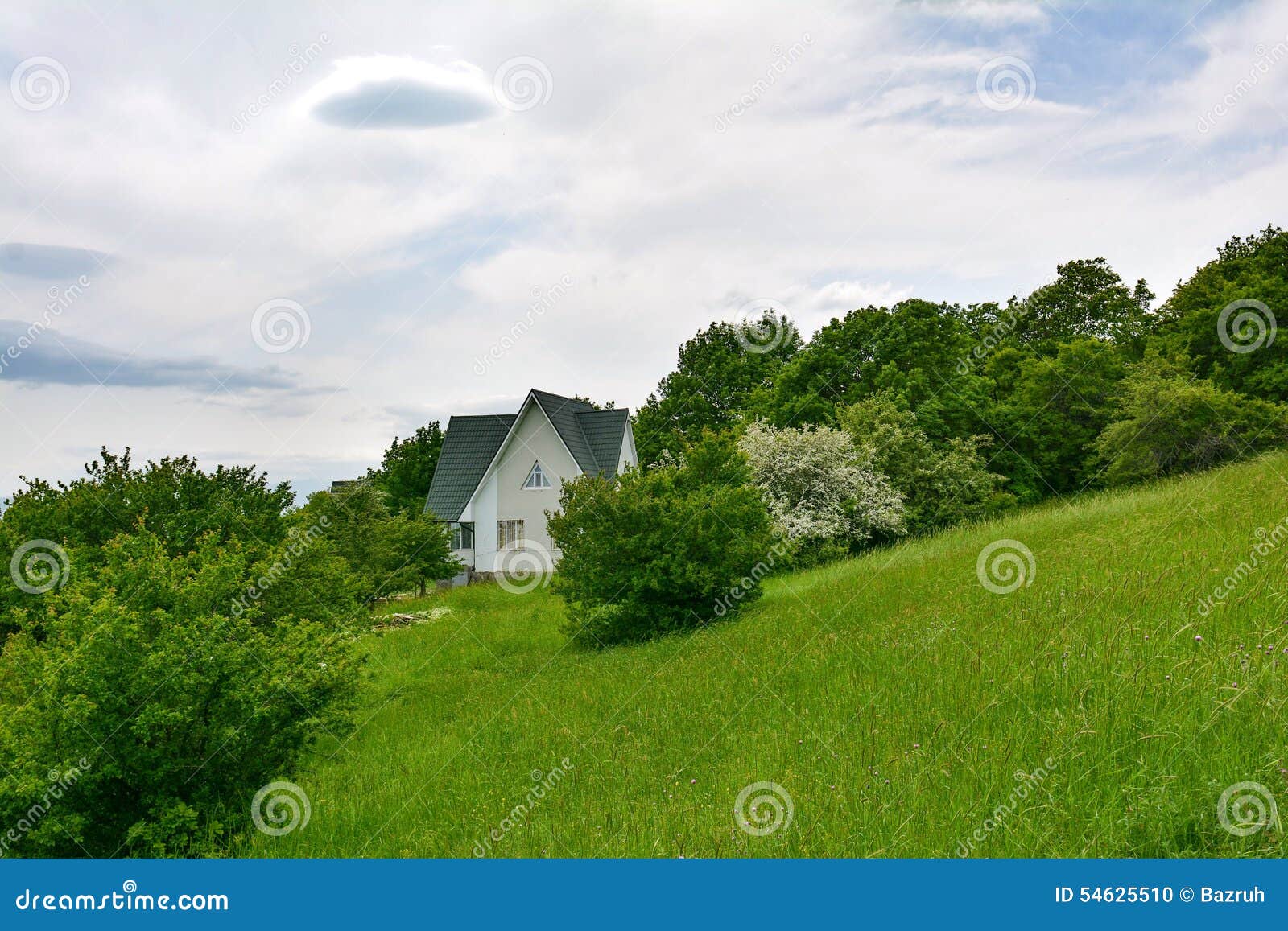 Lonely House on a Green Hillside Stock Photo - Image of trees, lonely ...