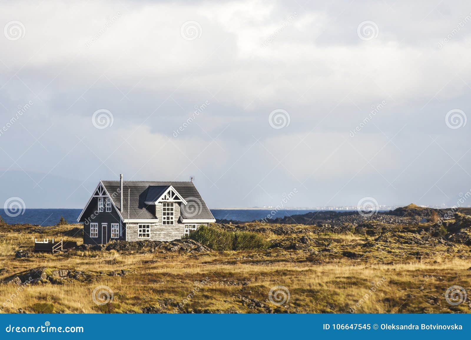 Lonely House by the Sea and Landscape Stock Image - Image of building ...