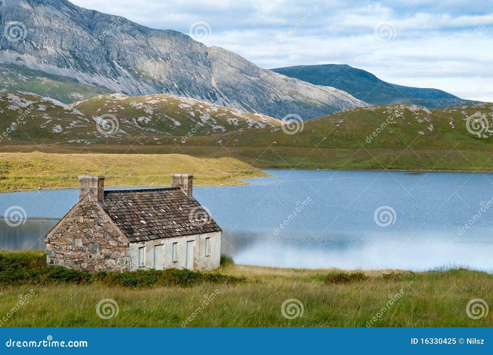 Lonely House in Valley with Mountains Stock Image - Image of ...