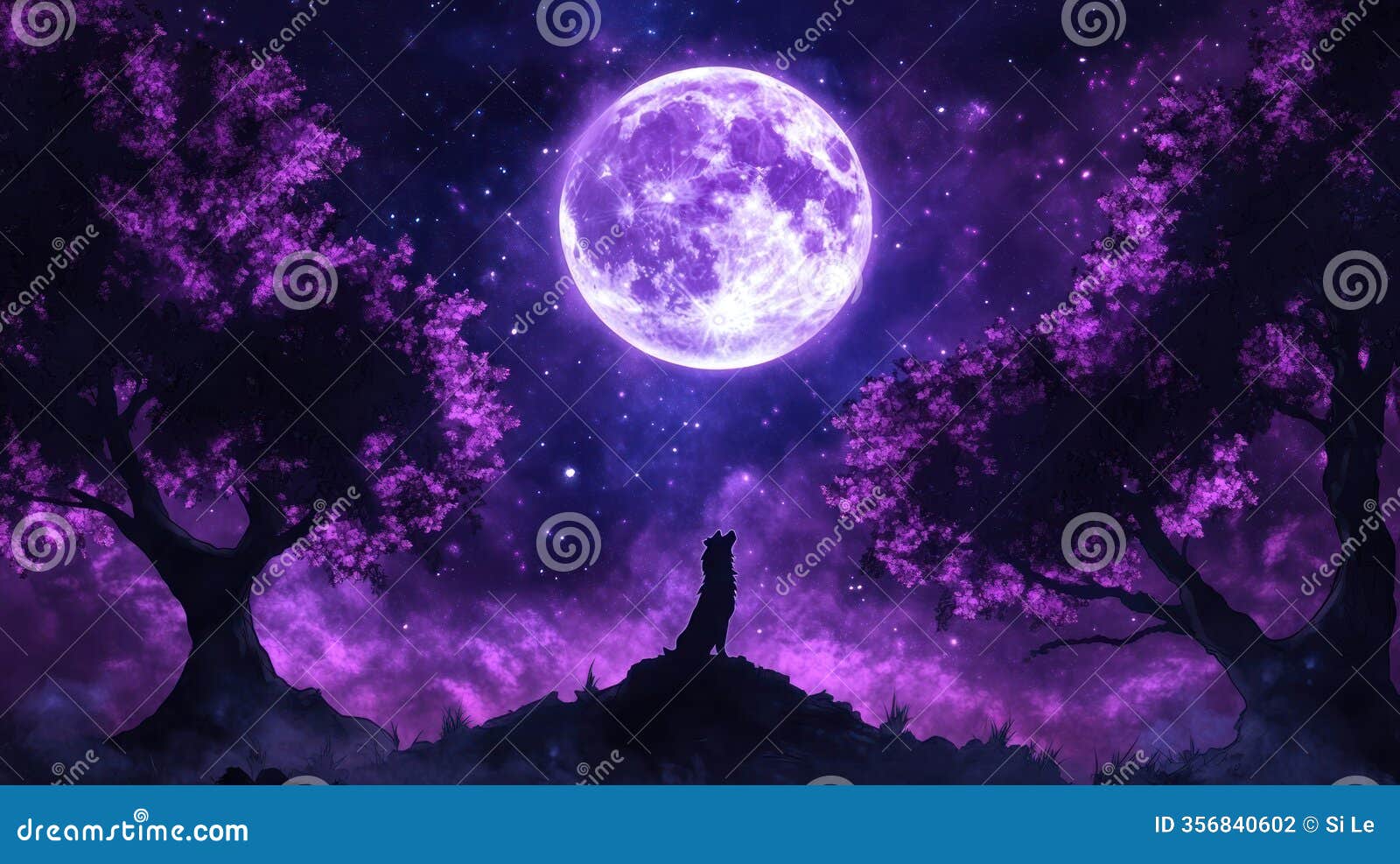 Lonely Howl - a Wolf Under the Full Moon in Deep Forest Stock ...