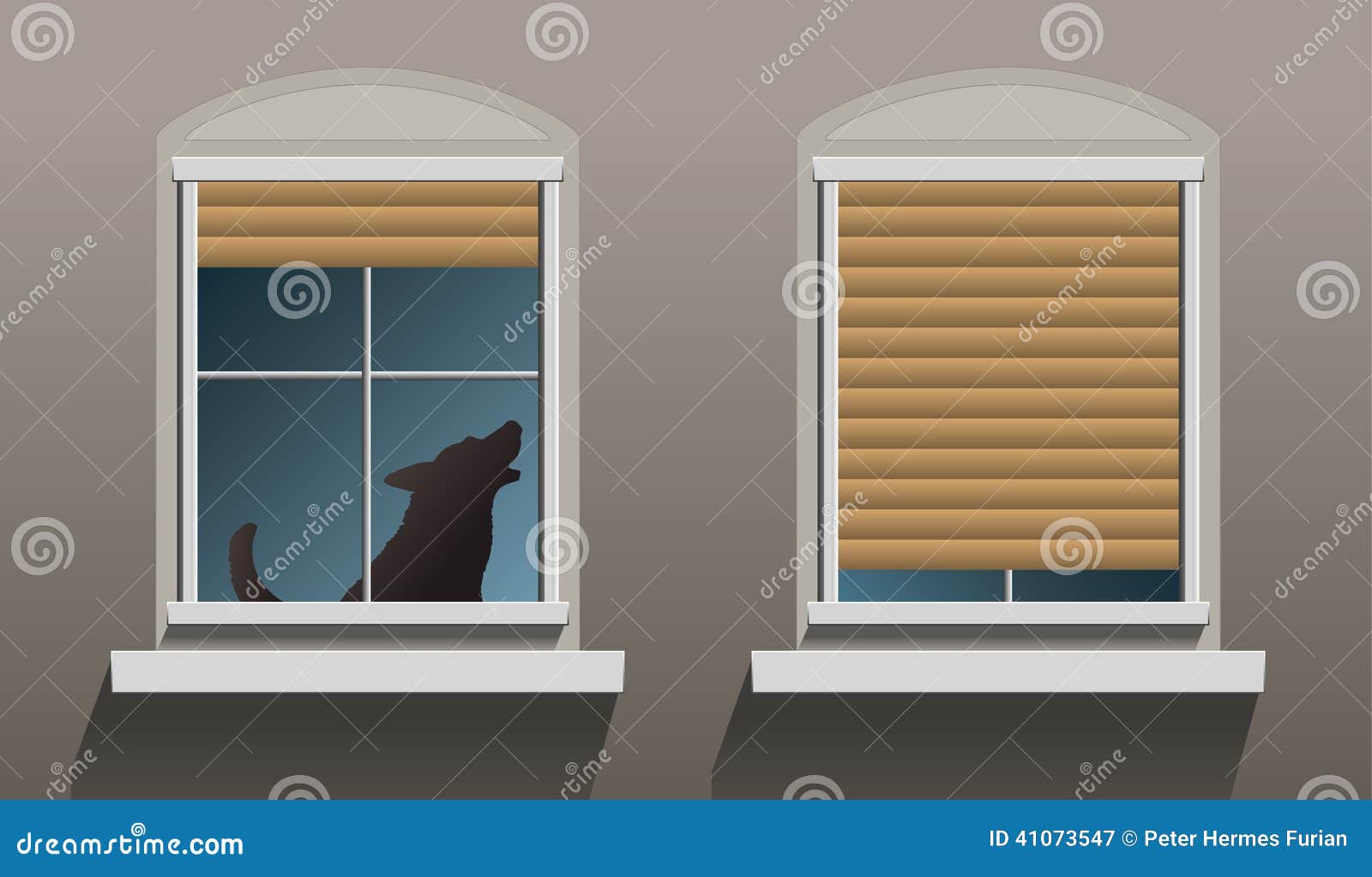 Lonely Howling Dog Windows Cartoon Vector | CartoonDealer.com #41073547