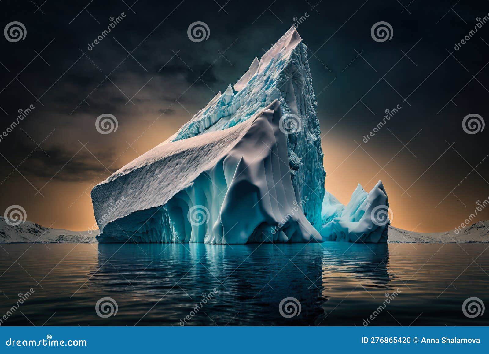 Lonely Iceberg in Arctic Ocean in Night. Stock Illustration ...