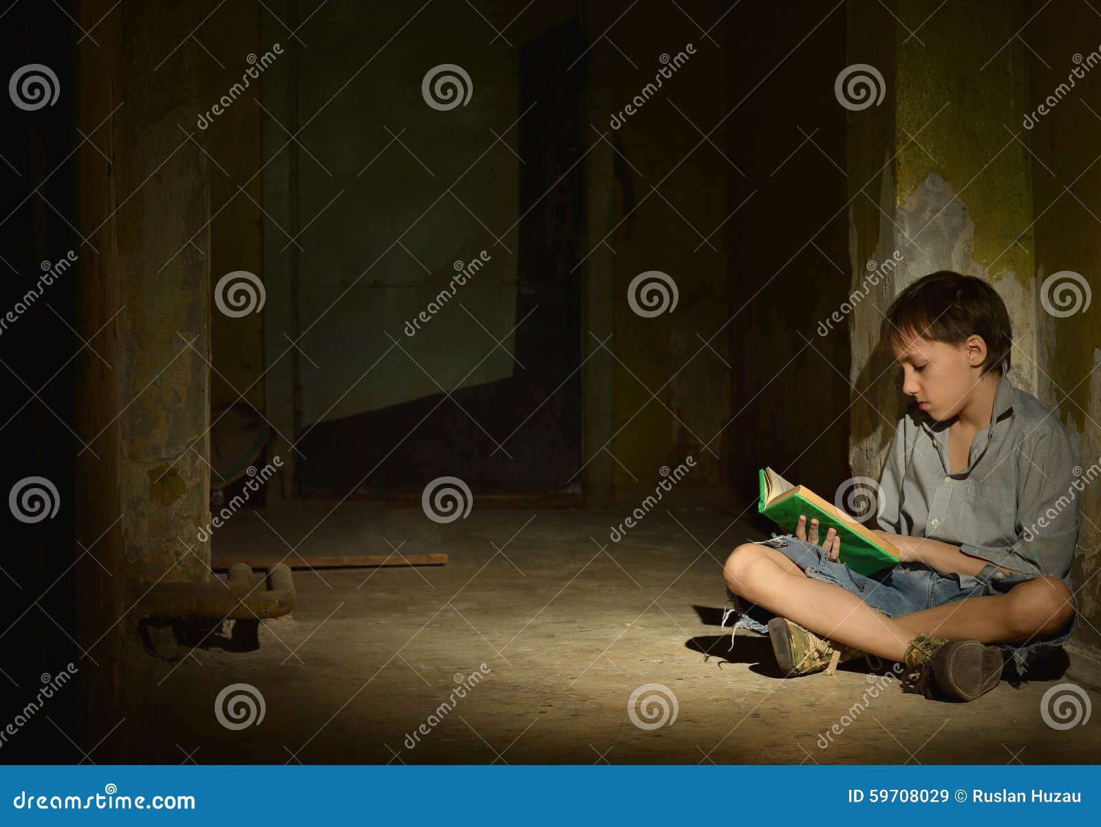 Lonely Little Boy Reading Book Stock Image - Image of defeated ...