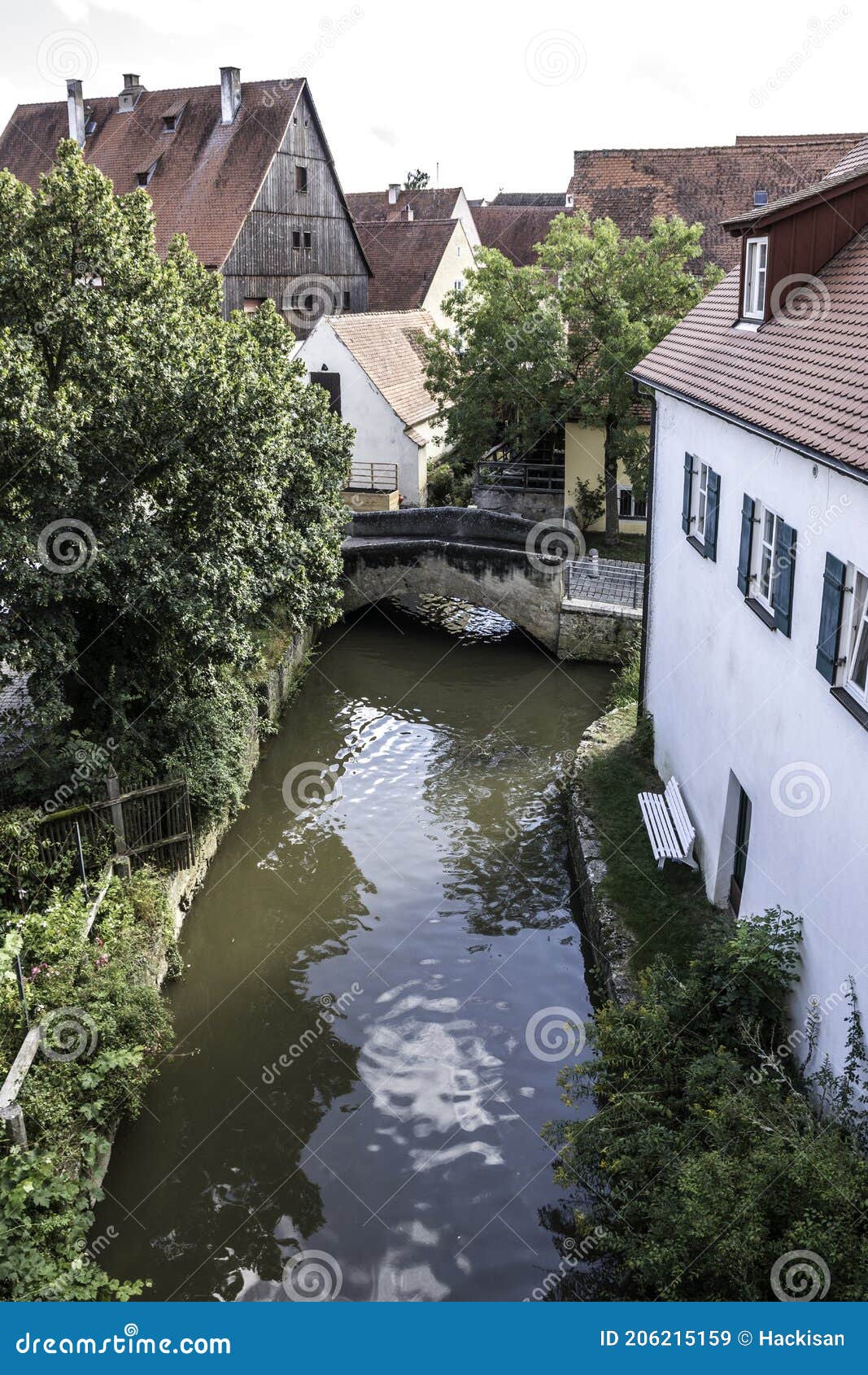 Lonely Little Bridge Across the River at the Medieval Old Town Stock ...