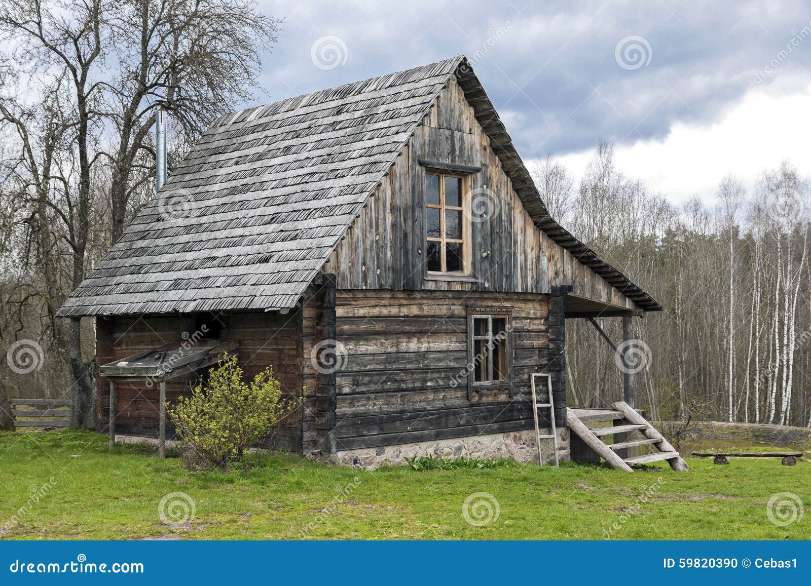 Lonely Log Cabin Surrounded by Rural Landscape Stock Photo - Image of ...