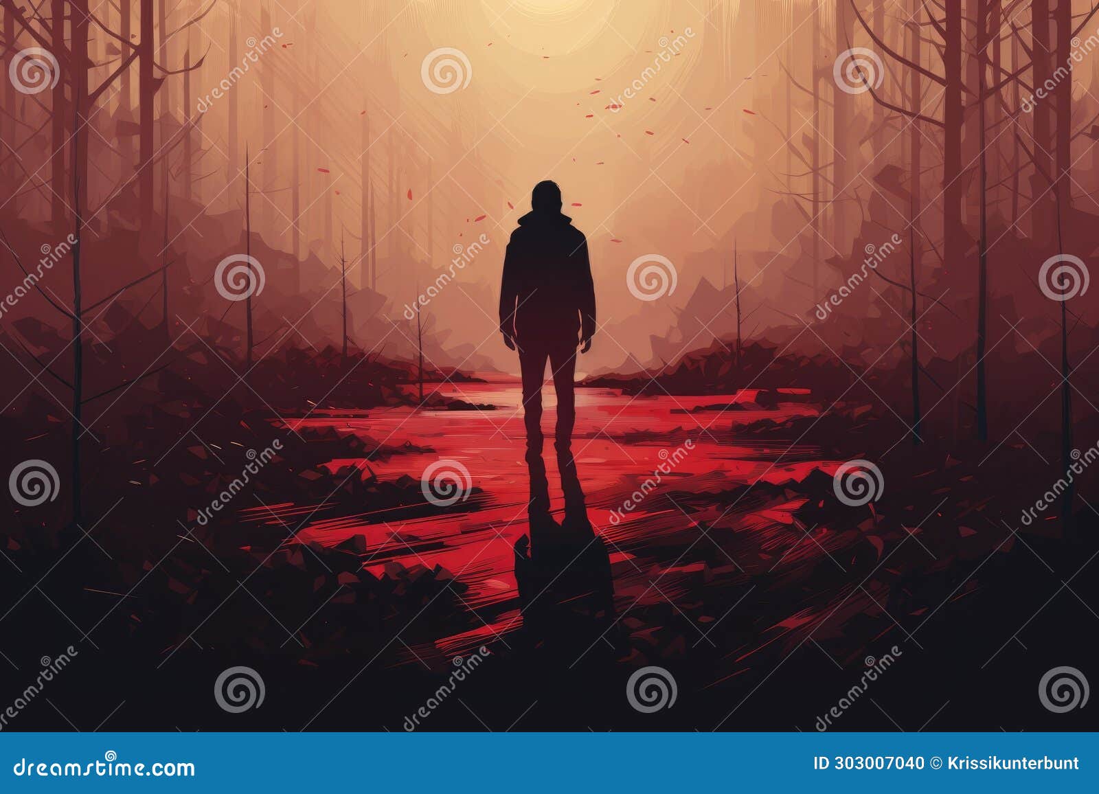 Lonely Lost Person in Dramatic Forest Landscape AI Generated Stock ...