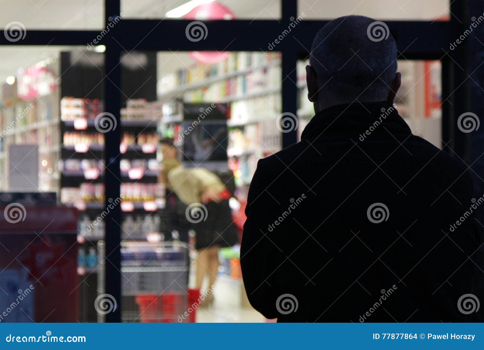 Lonely Man in Front of Shop Window Stock Photo - Image of woman ...