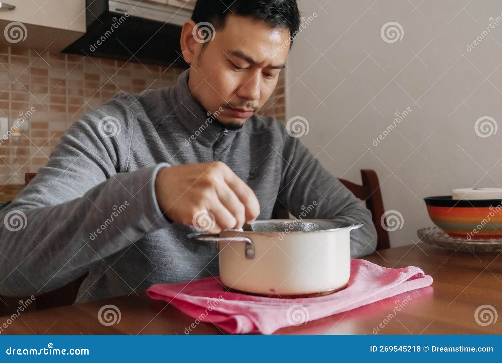 Lonely Man Having a Meal Alone in His Home. Stock Photo - Image of ...
