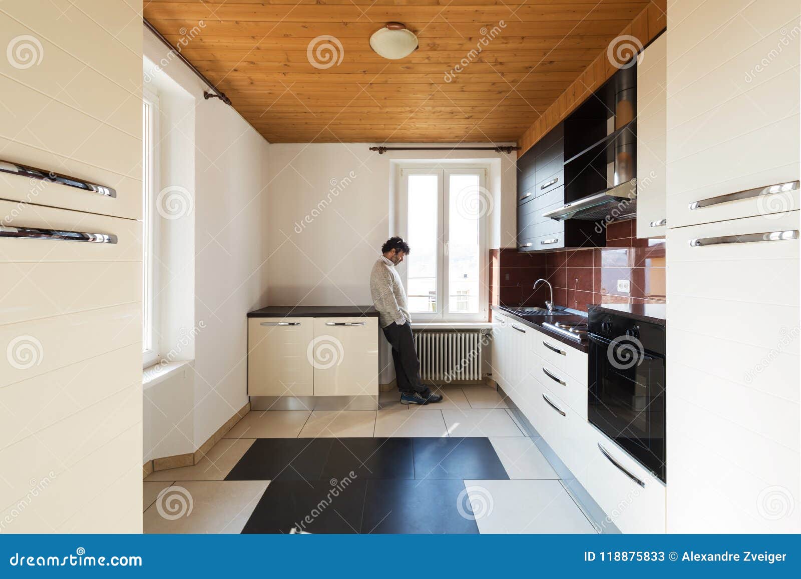 Lonely Man in the Kitchen, Frontal View Stock Image - Image of kitchen ...