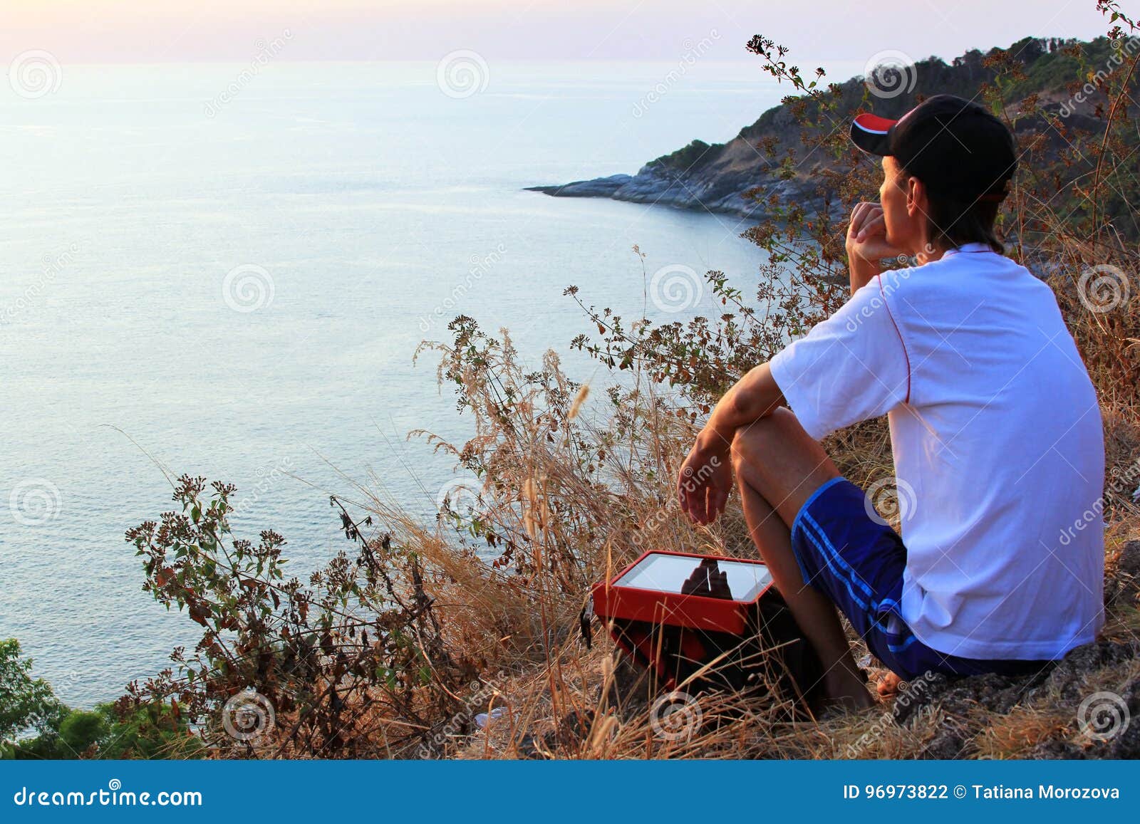 Lonely Man Looking with Hope at Horizon with Sunlight during Sun Stock ...