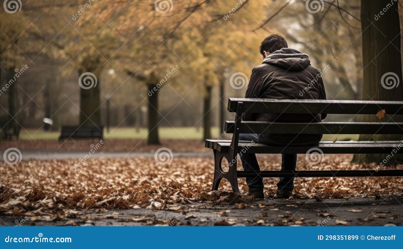 Lonely Man Sitting on Bench Stock Image - Image of generated, lonely ...