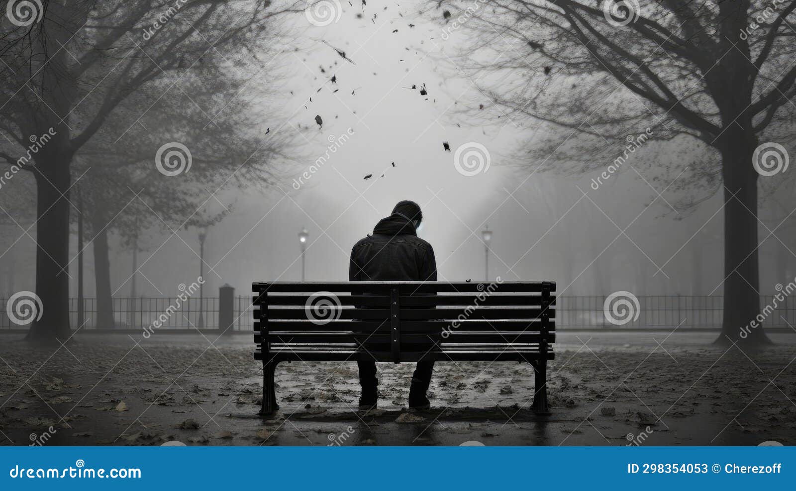 Lonely Man Sitting on Bench Stock Image - Image of relaxation ...