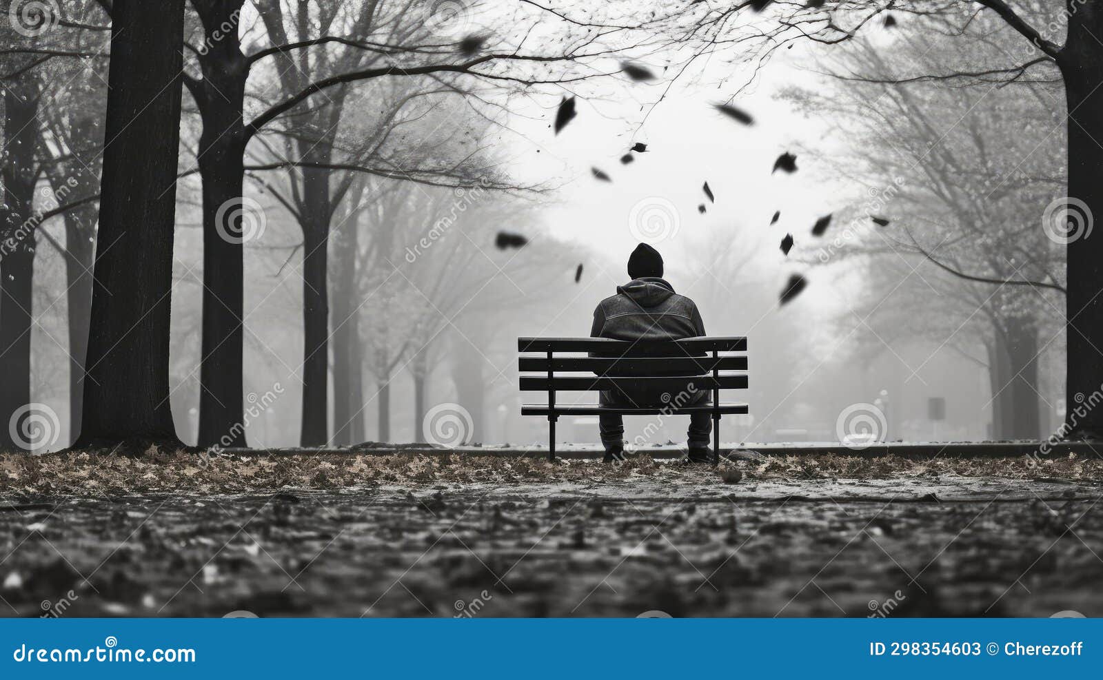 Lonely Man Sitting on Bench Stock Image - Image of relaxation, male ...