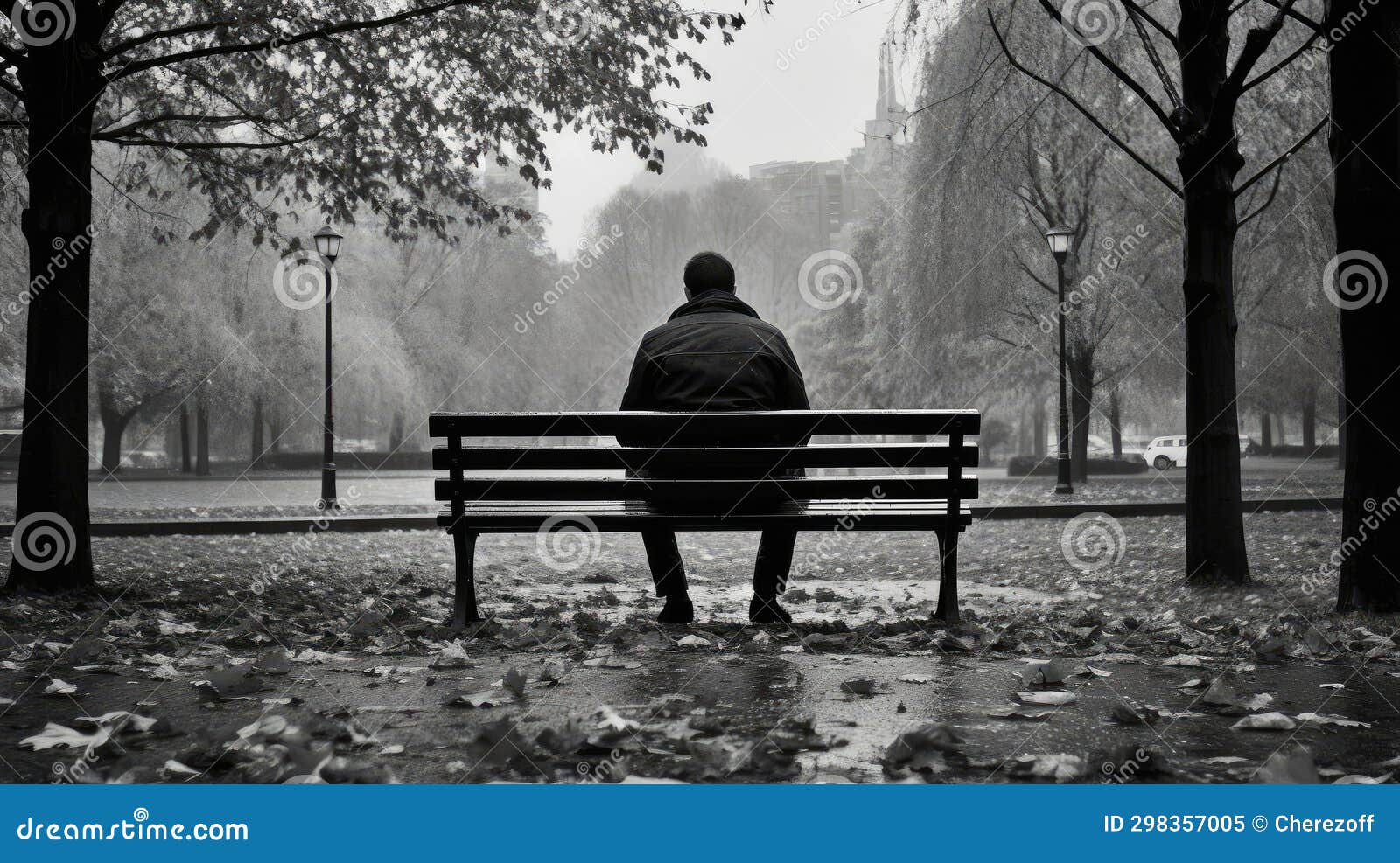 Lonely Man Sitting on Bench Stock Image - Image of background, outdoor ...