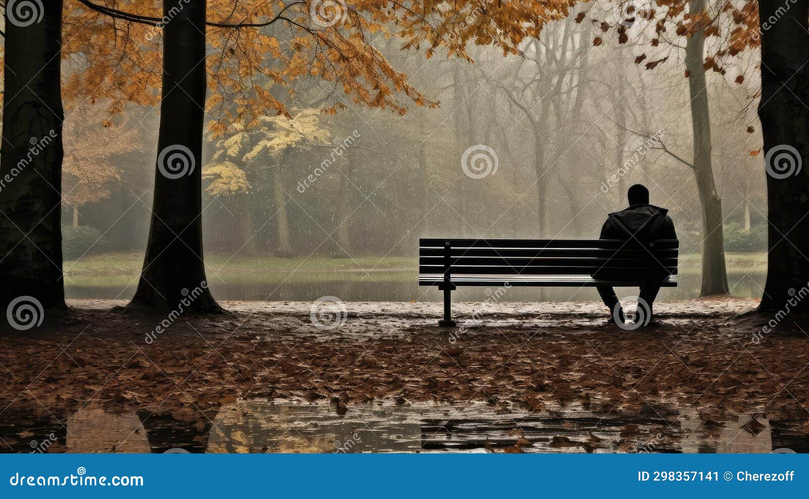 Lonely Man Sitting on Bench Stock Image - Image of outdoor, grey: 298357141