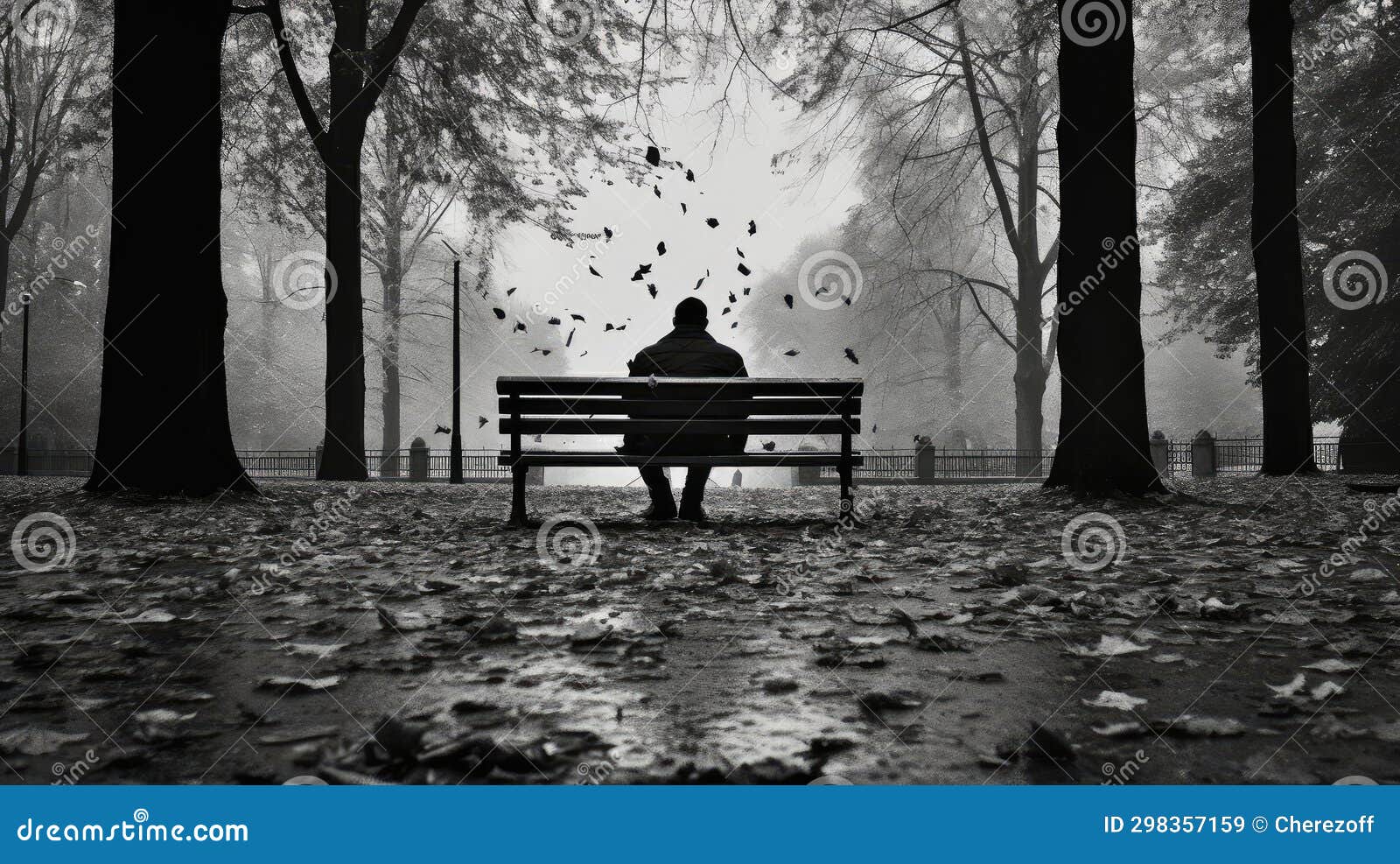 Lonely Man Sitting on Bench Stock Image - Image of calm, abstract ...
