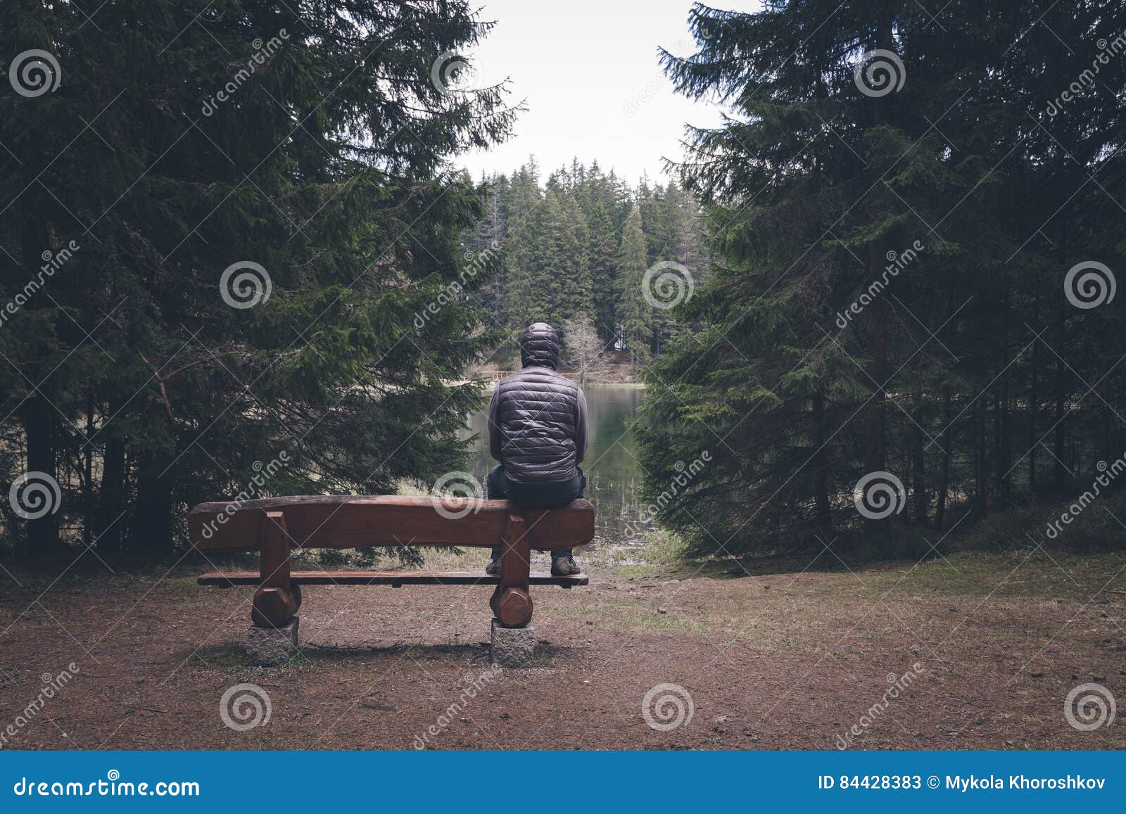 Lonely Man Sitting on Bench Stock Image - Image of misty, travel: 84428383