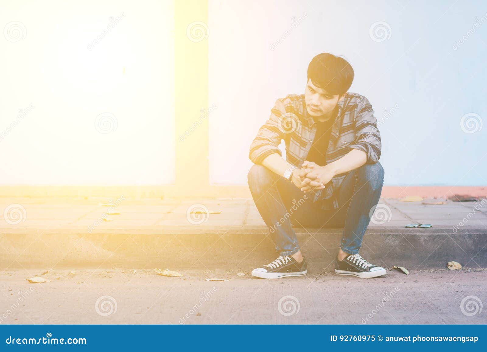 Lonely Man Sitting on the Street Stock Image - Image of people ...