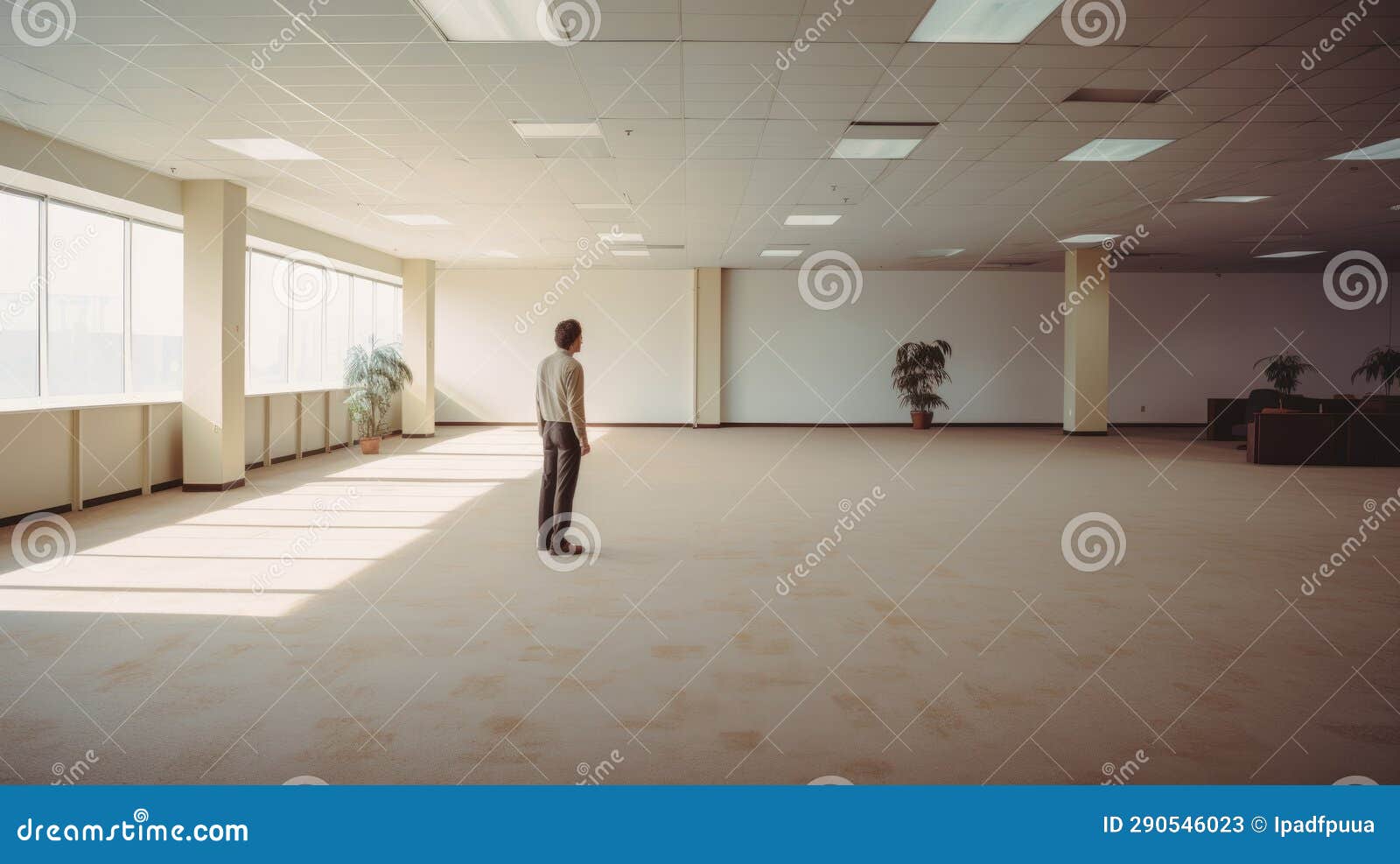 Lonely Man Standing in an Empty White Office in Daylight Stock ...