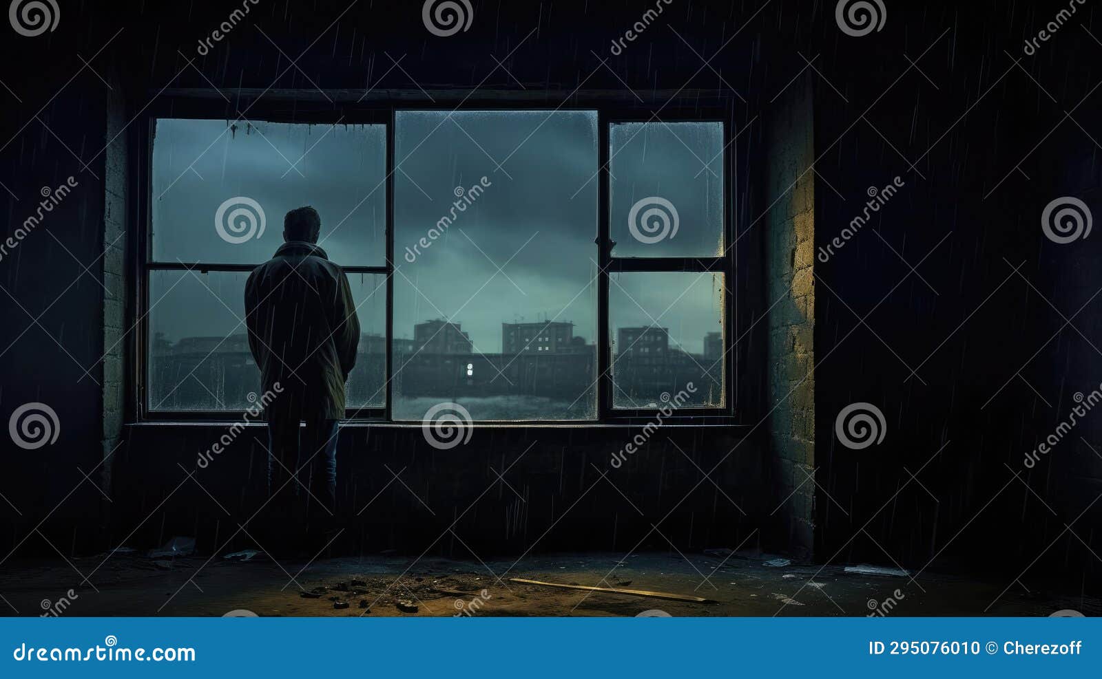A Lonely Man Stands in Front of a Window Stock Illustration ...