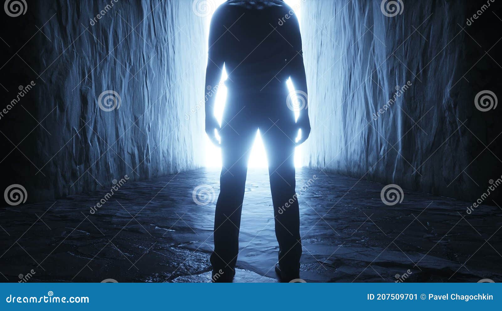 A Lonely Man Stands in Front of a Light Portal. Realistic 4k Animation ...