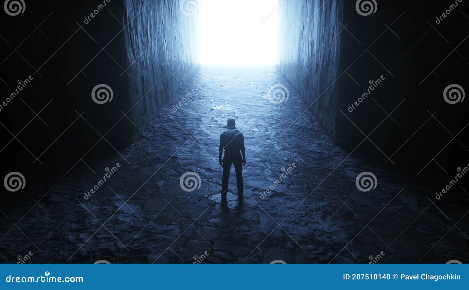 A Lonely Man Stands in Front of a Light Portal. Realistic 4k Animation ...