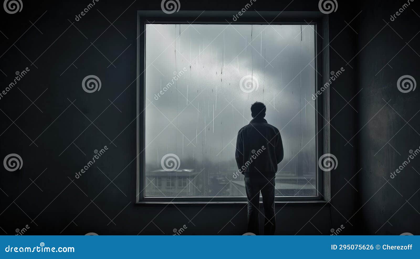 A Lonely Man Stands in Front of a Window Stock Photo - Image of ...